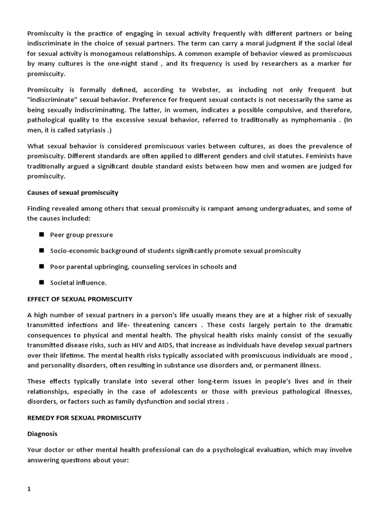 Causes of Sexual Promiscuity | PDF | Psychotherapy | Cognitive ...