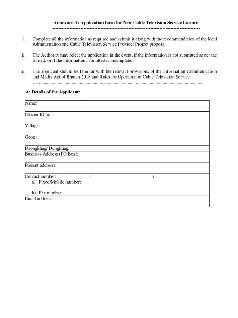 Cable TV Licence Application Form | PDF | Cable Television ...