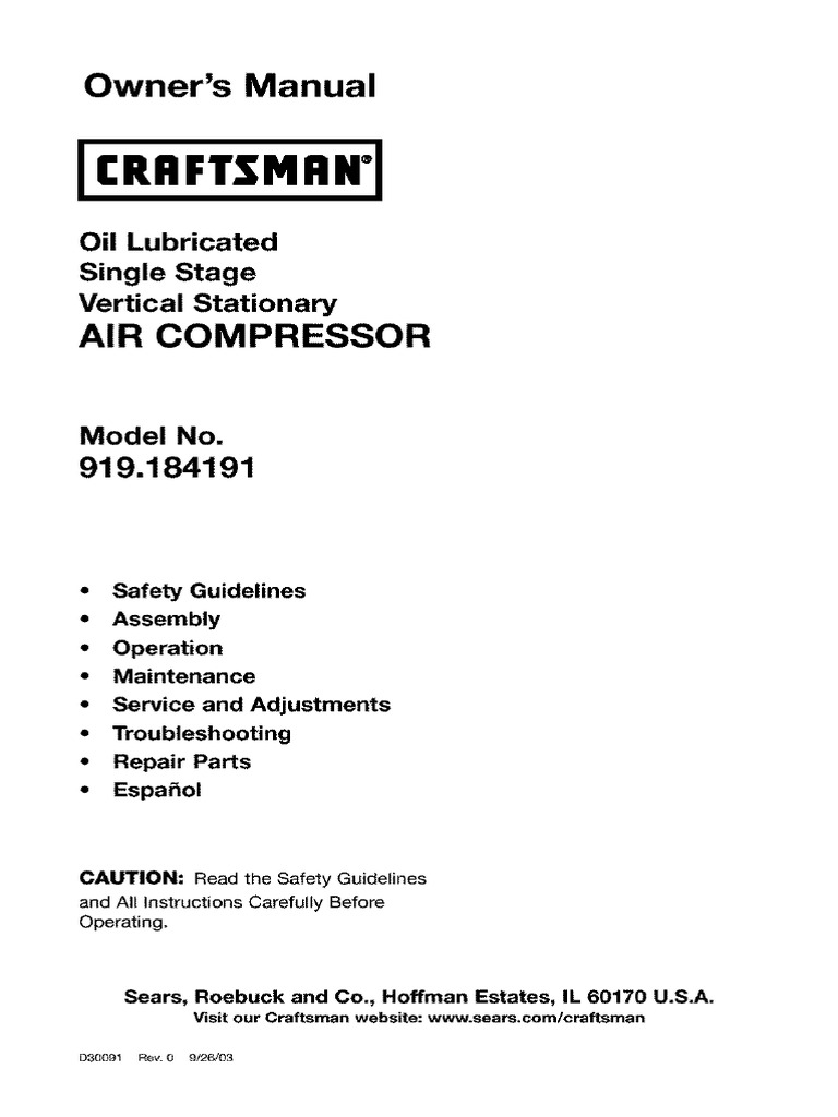 Craftsman Compressor User Manual | PDF | Valve | Fuse (Electrical)