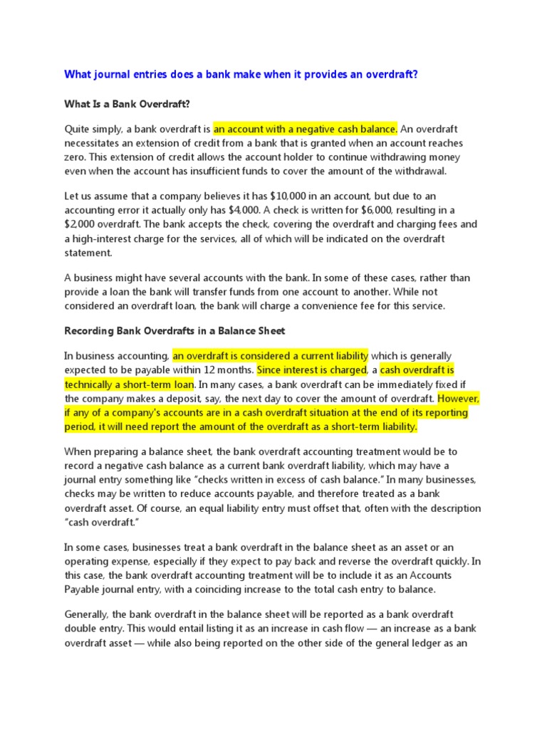 Cash and Cash Equivalents - Bank Overdrafts | PDF | Overdraft | Banks