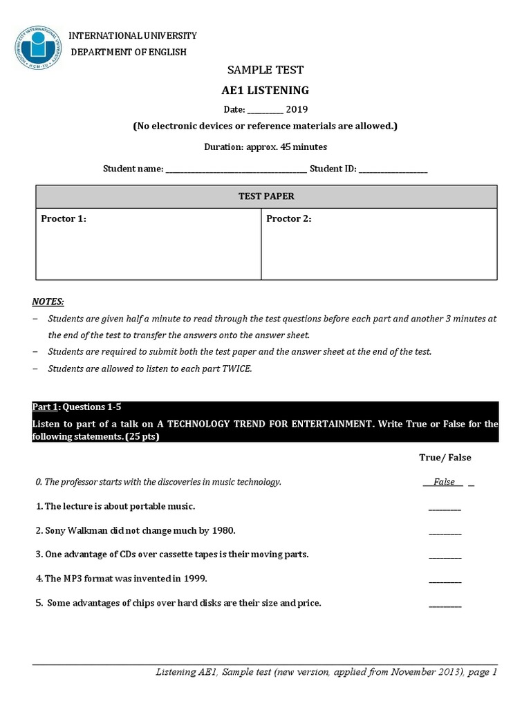 AE1 Listening Sample Test | PDF | Slang | Pharmacy