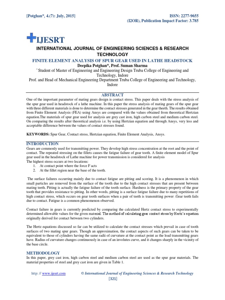 Finite Element Analysis of Spur Gear Use | PDF | Gear | Stress (Mechanics)