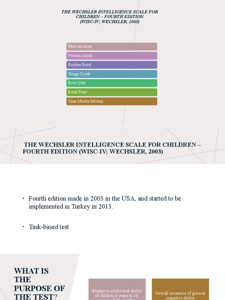 The Wechsler Intelligence Scale For Children - Fourth Edition (WISC-IV ...