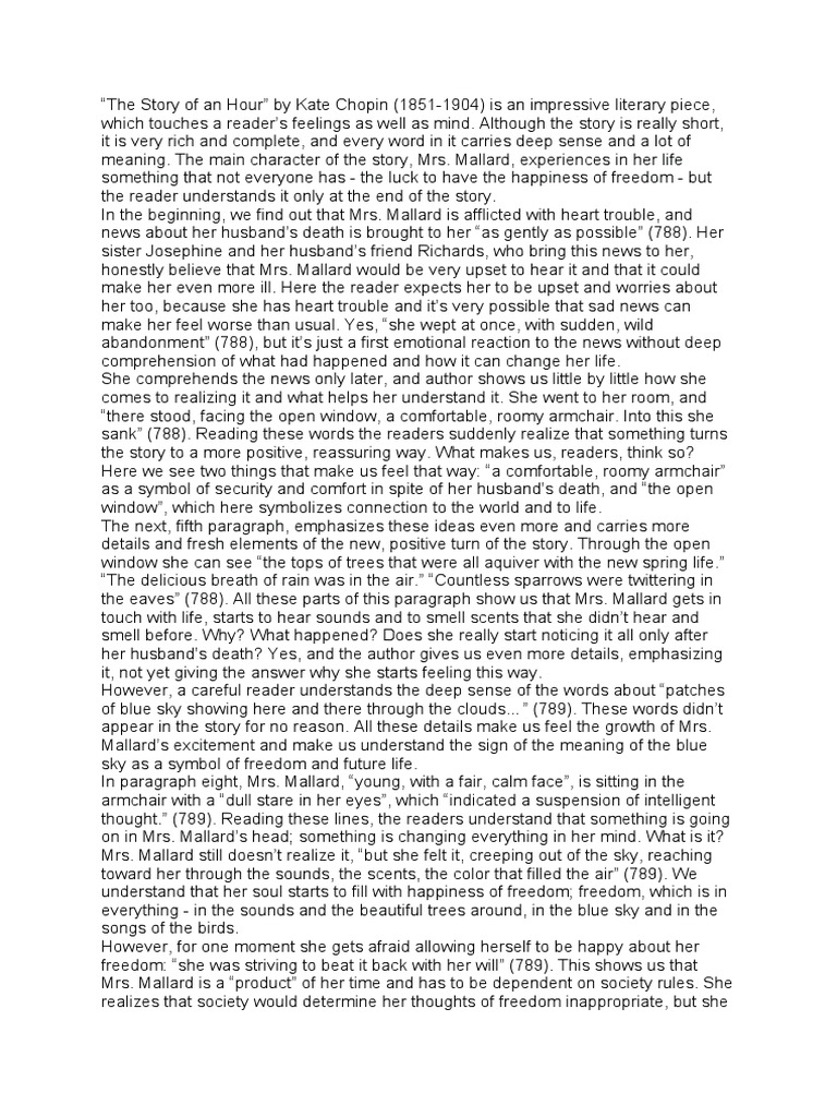 The Story of An Hour Line by Line Analysis | PDF