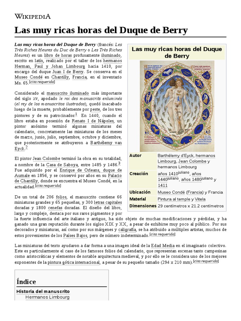 Las Muy Ricas Horas Del Duque de Berry | PDF | Pinturas | Religión y ...