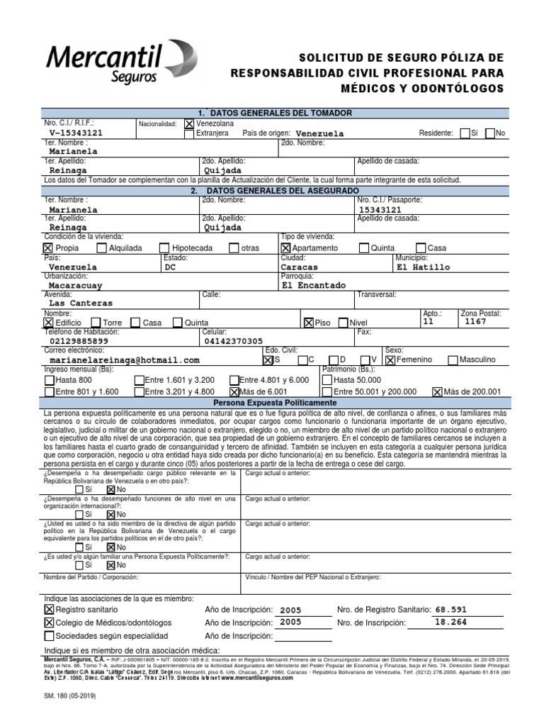 Planilla Seguro Mercantil Profesional 2021 | PDF | Póliza de seguros ...
