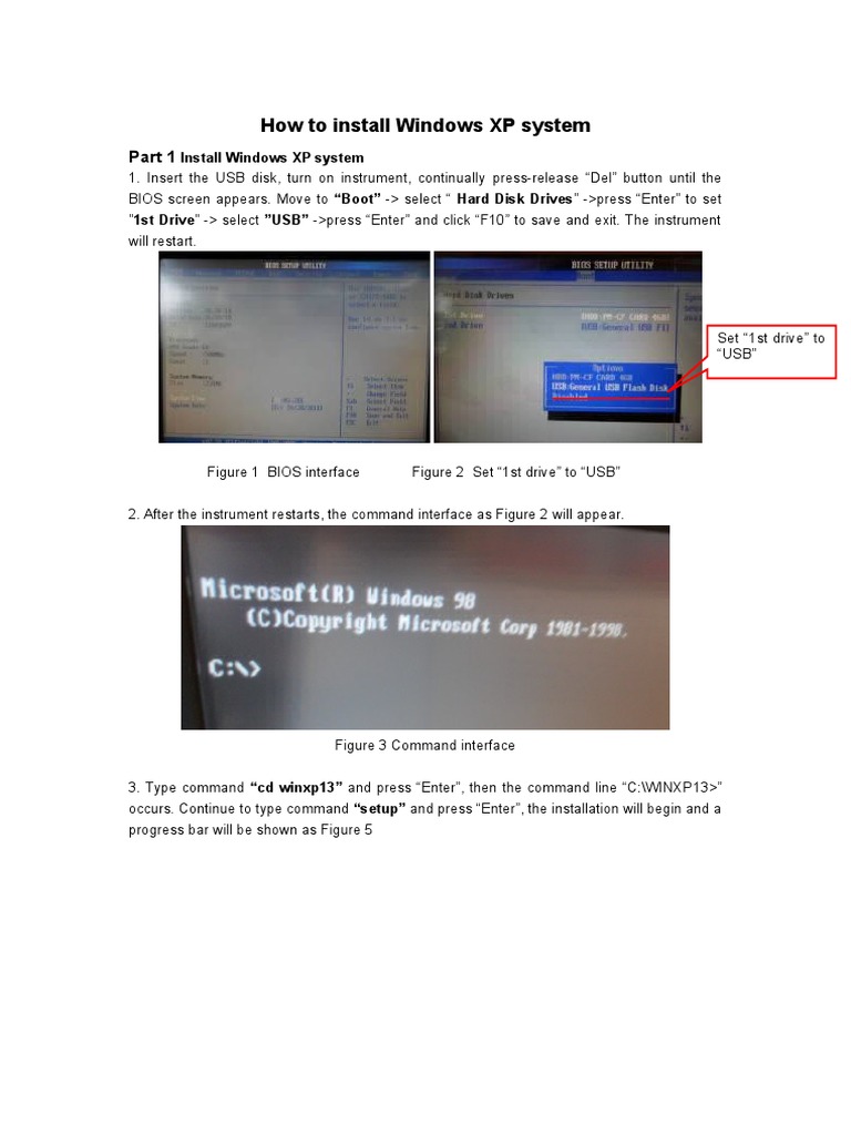 How To Install Windows XP System (For System V1.3e) | PDF | Bios | Booting