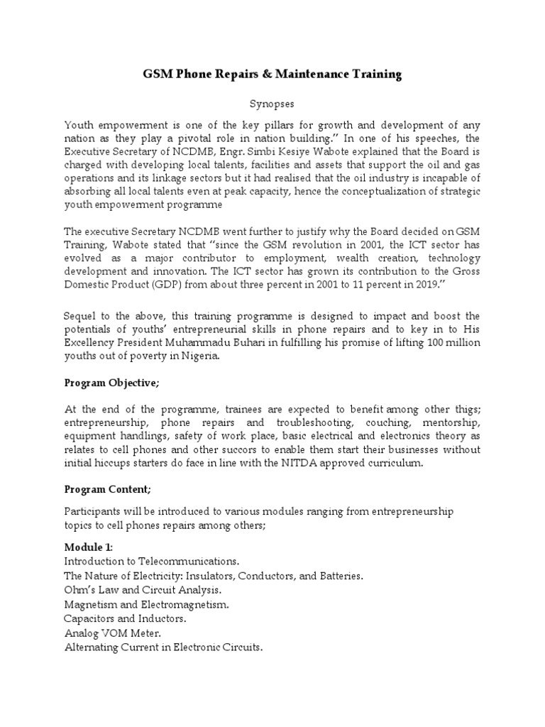 GSM Phone Repairs & Maintenance Training: Program Objective | PDF ...