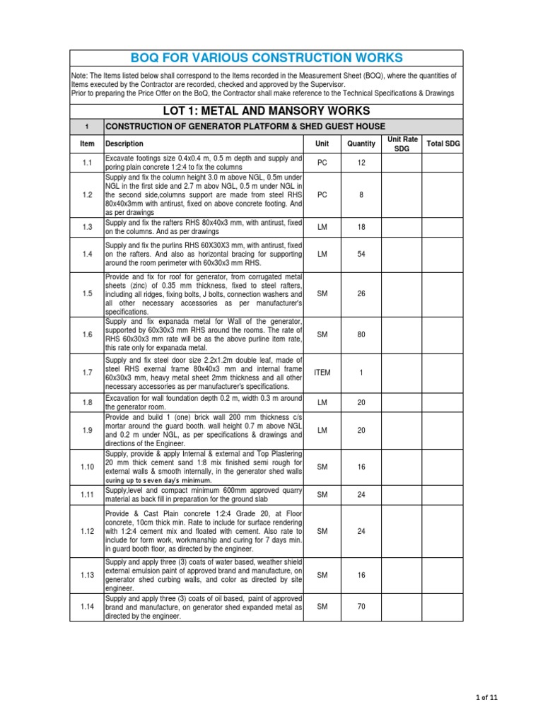 Annex C - Financial Offer Form & BOQ 11 Pages | PDF | Reinforced ...