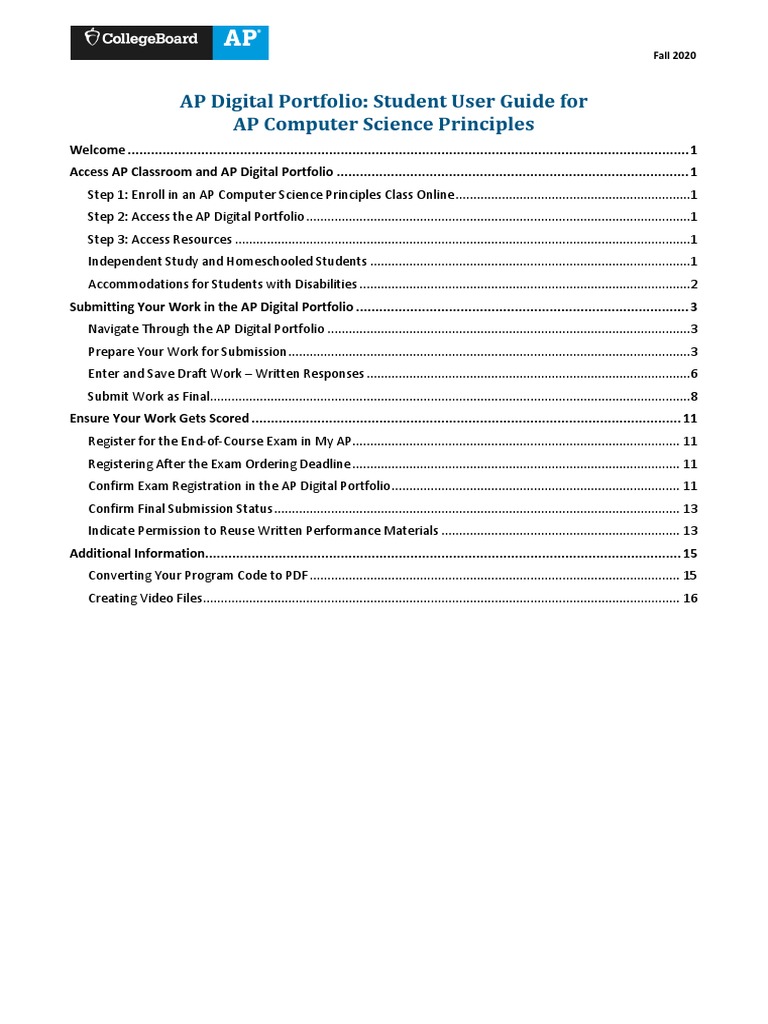 Digital Portfolio Student User Guide AP CSP | PDF | Screenshot ...