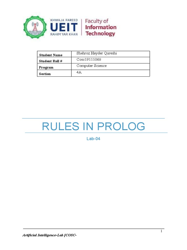 Rules in Prolog: Student Name Student Roll # Program Section | Download ...