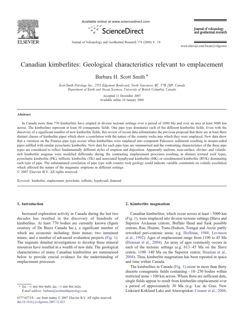 MTMT Canadian Kimberlites, Geological Characteristics Relevant To ...