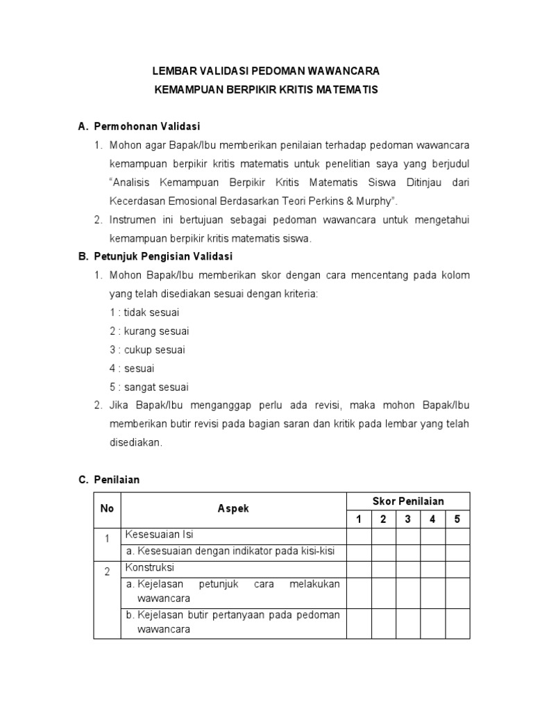 Lembar Validasi Pedoman Wawancara | PDF