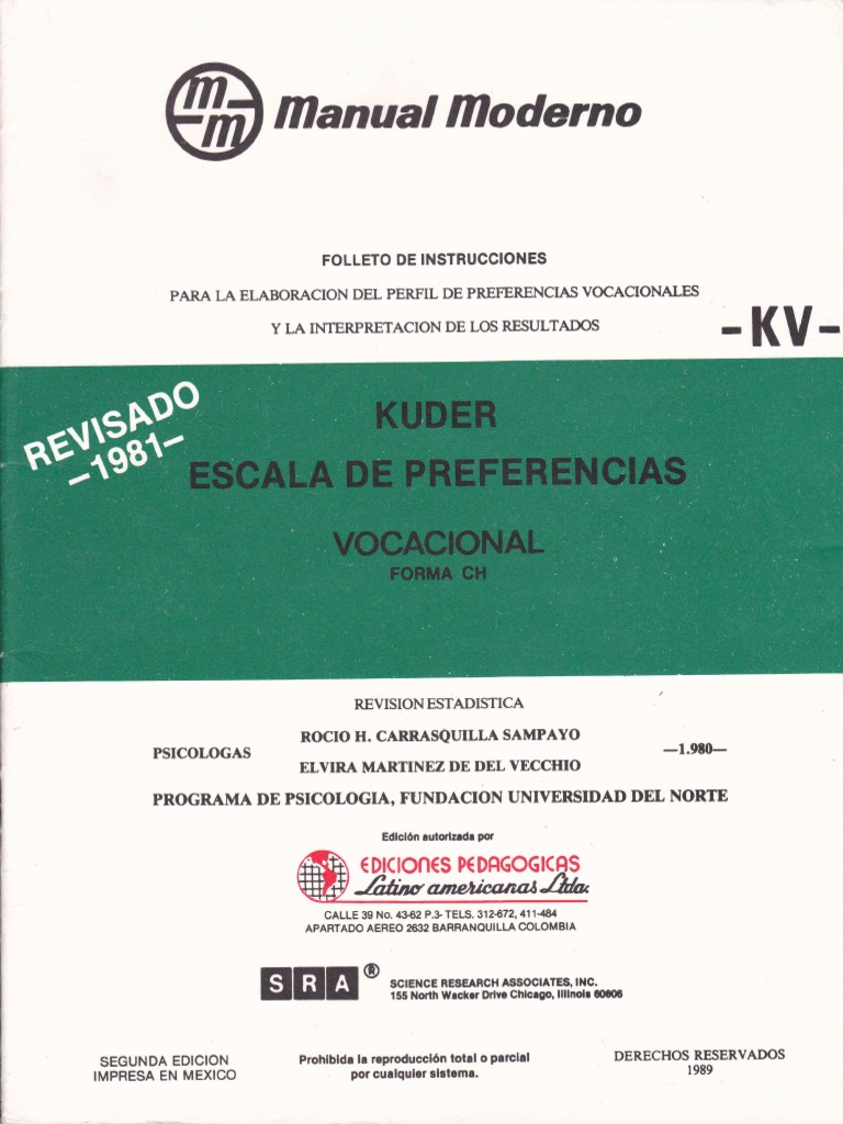 Kuder Vocacional - Manual Original | PDF | Estadísticas | Desviación Estándar