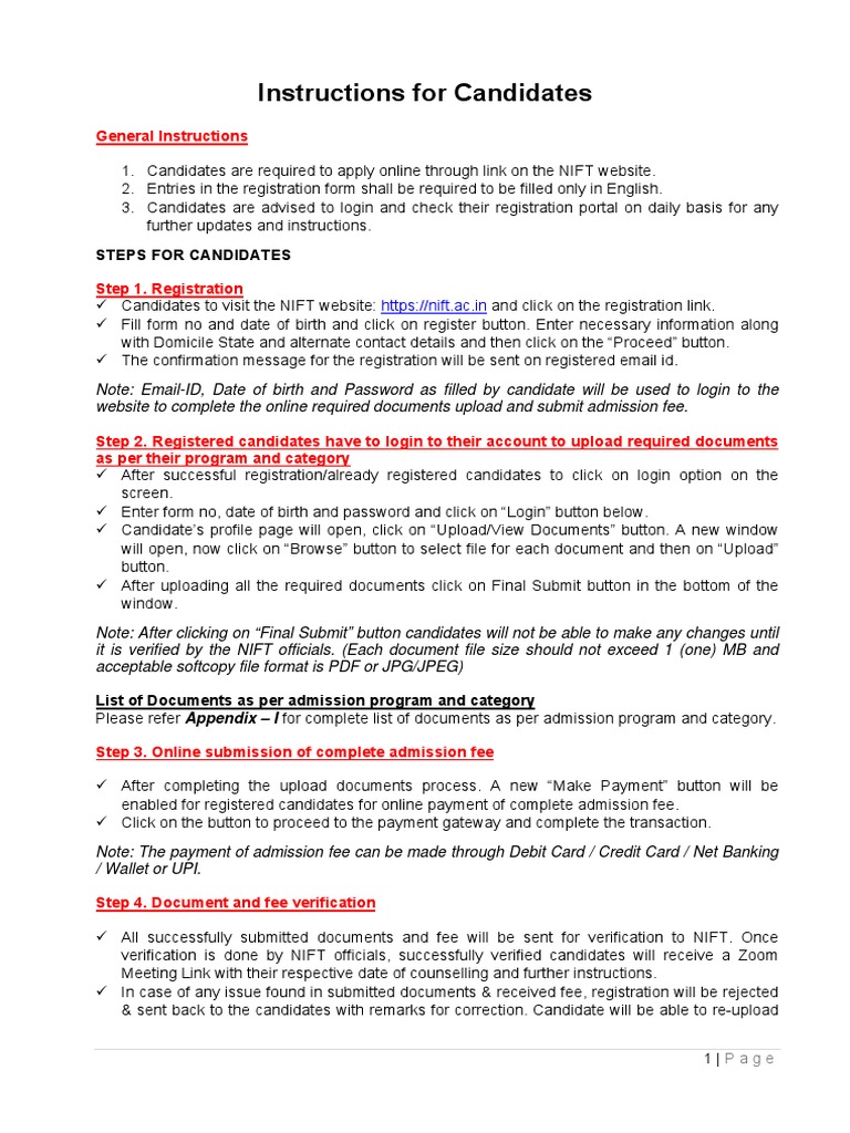 Instructions For Candidates | PDF | Identity Document | Payments