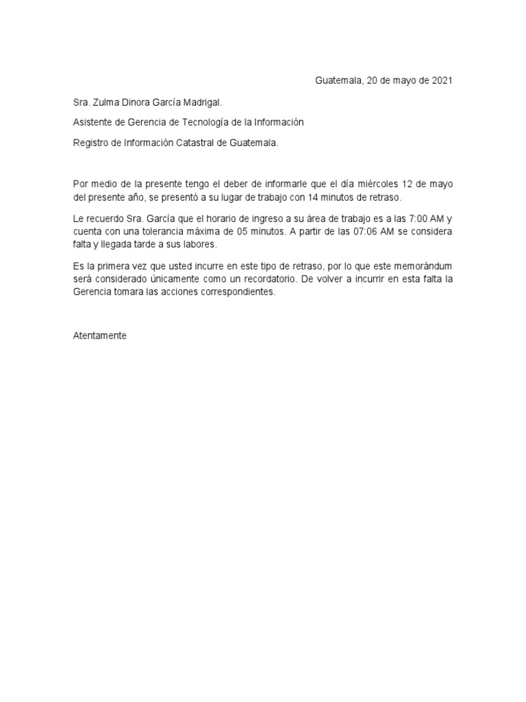 Modelo de Llamada de Atencion Por Llegada Tarde V2.0 | PDF