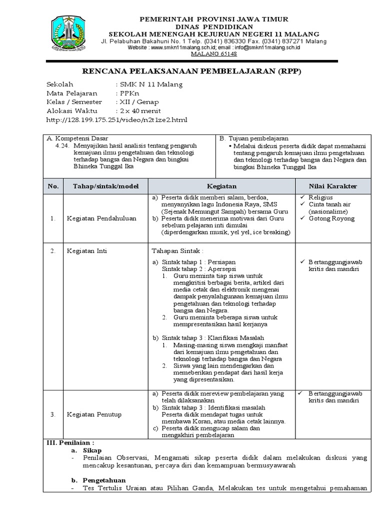 Format RPP 1 Lembar KD 24 | PDF | Seni