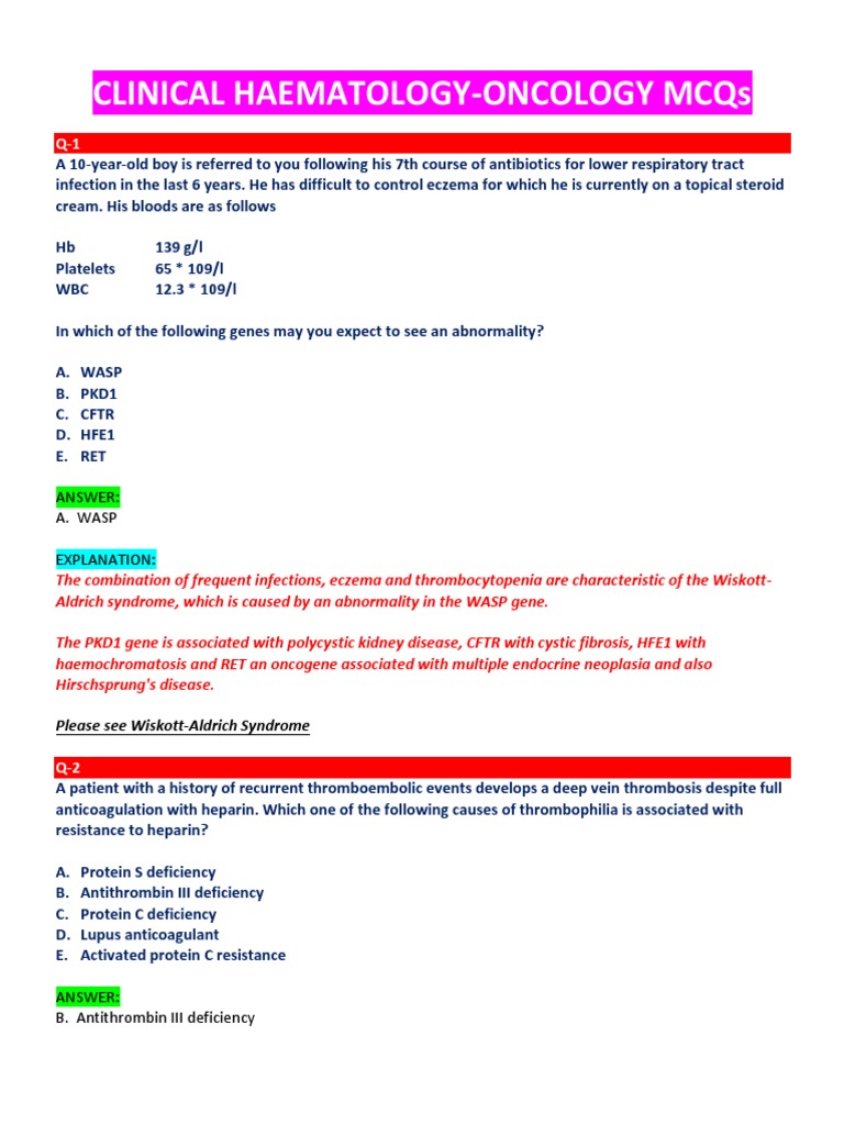 MCQ MRCP Haematology-Oncology | PDF | Chemotherapy | Leukemia