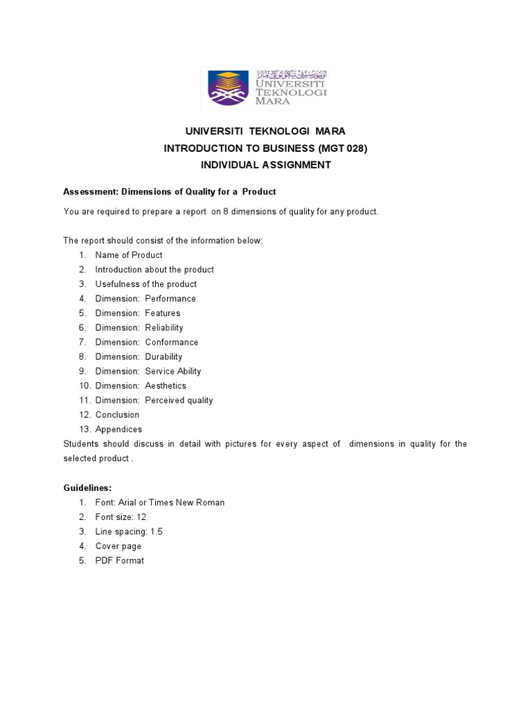 Universiti Teknologi Mara Introduction To Business (MGT 028) Individual ...