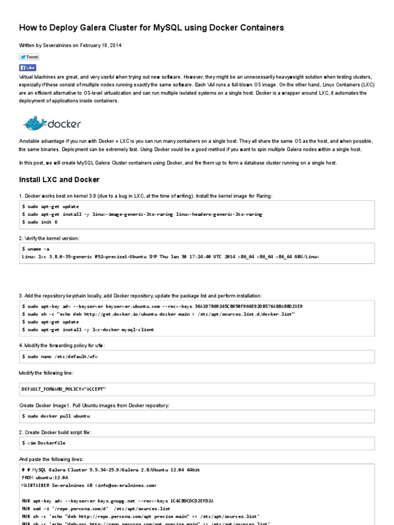 How To Deploy Galera Cluster For Mysql Using Docker Containers