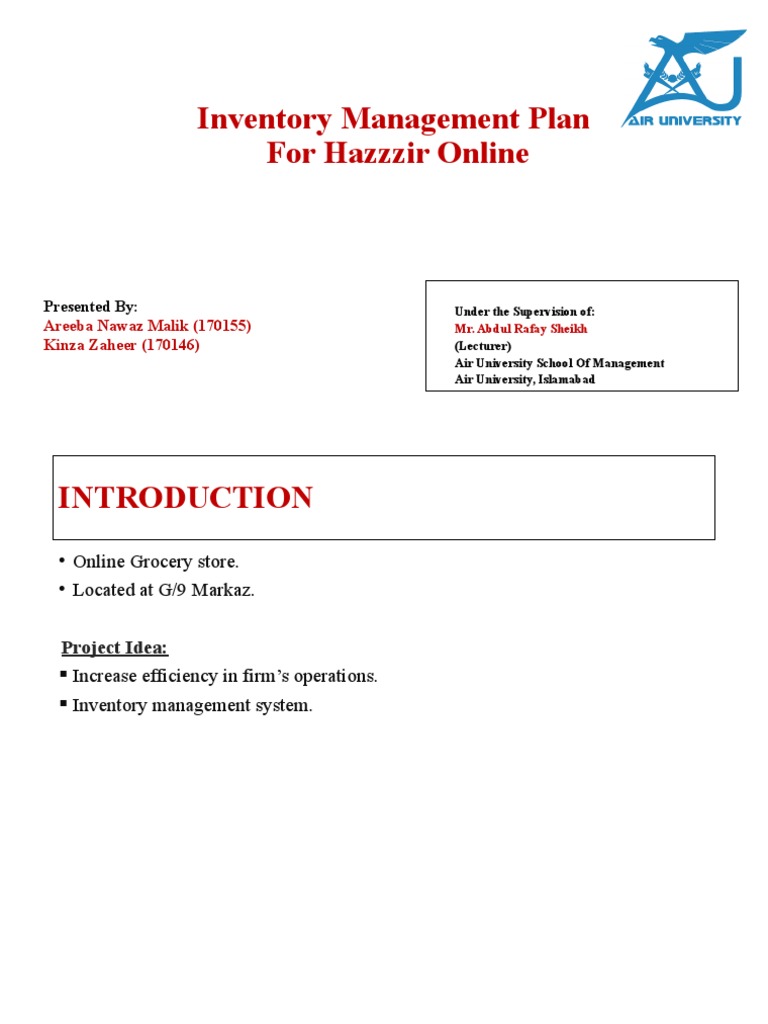 Inventory Management Plan For Hazzzir Online: Presented by | PDF