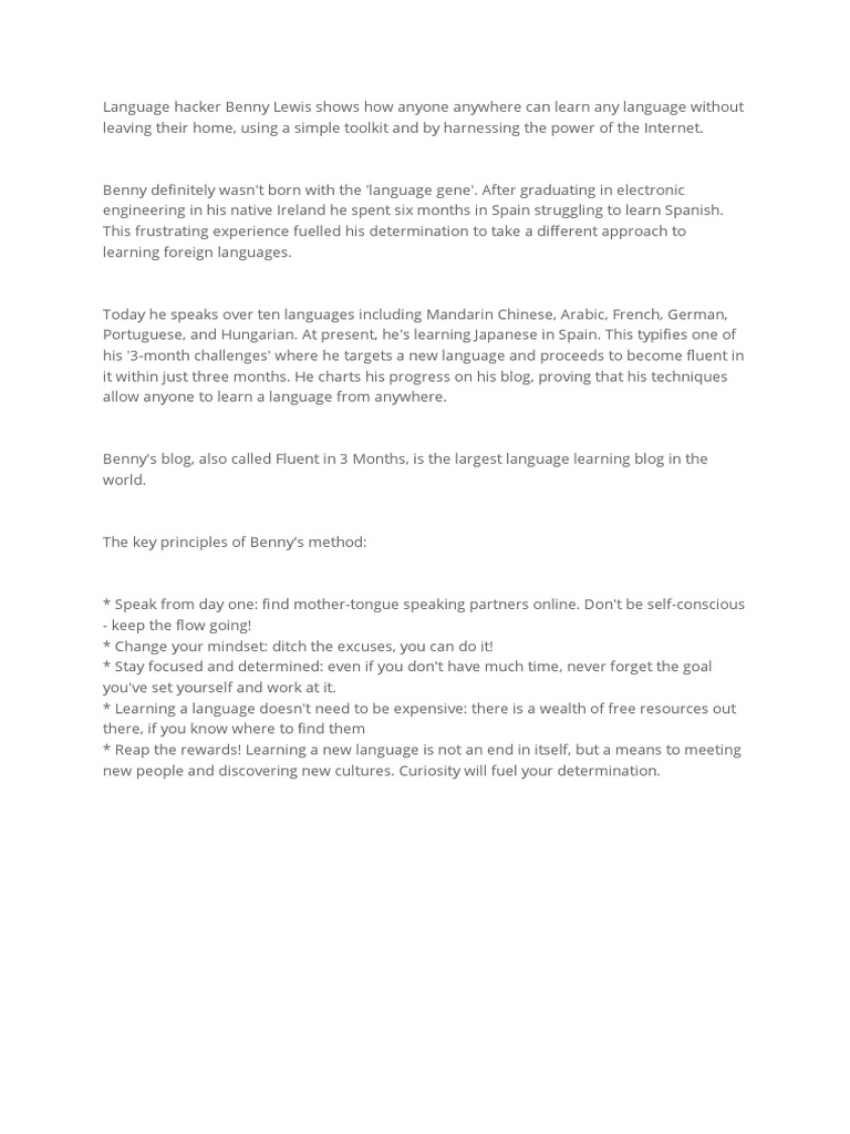 Language Hacker Benny Lewis | PDF