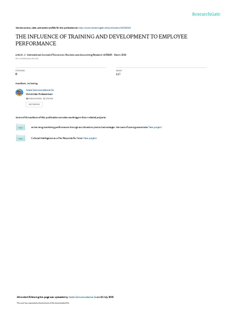 The Influence of Training and Development To Employee Performance | PDF | Errors And Residuals ...