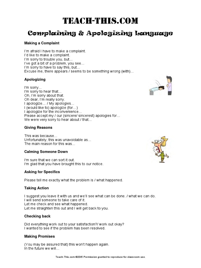 Complaining and Apologizing Language | PDF