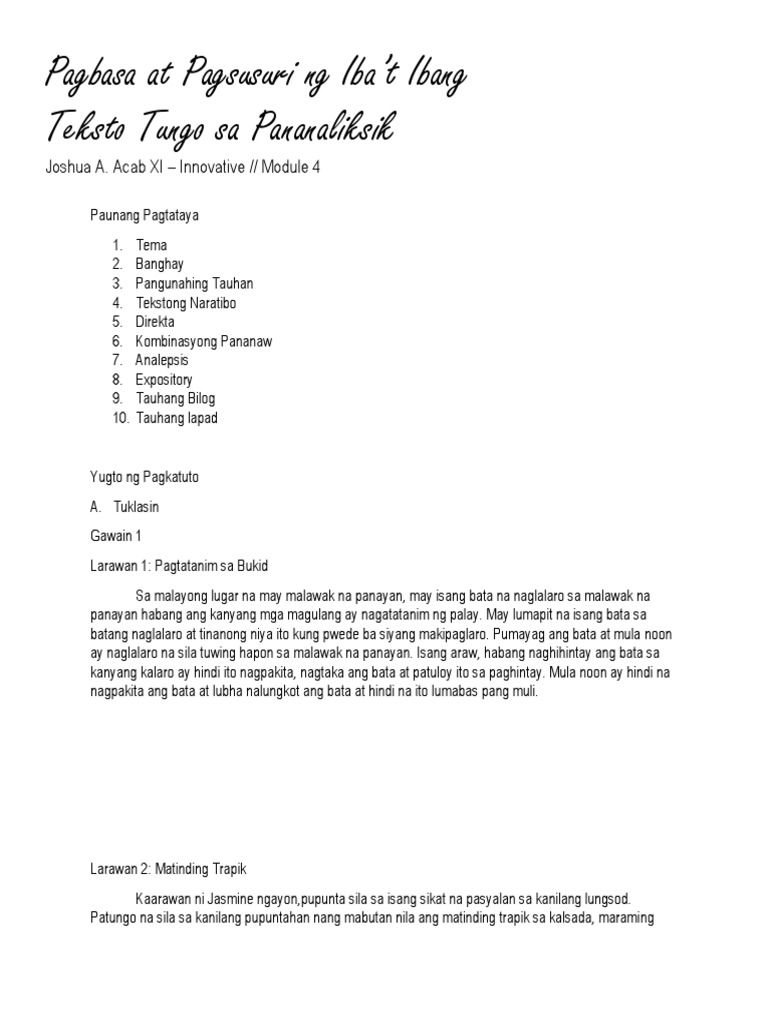 Pagbasa at Pagsusuri Modyul 4 | PDF