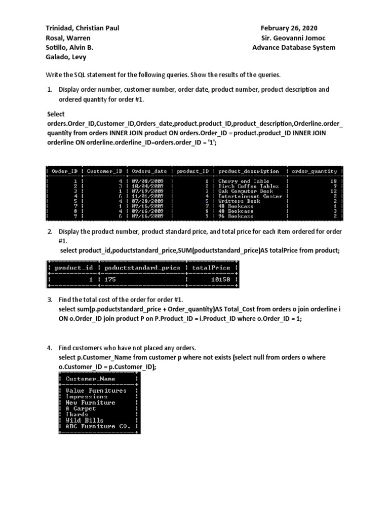 SQL Queries on Customer, Order, Product and Other Database Tables | PDF | Information Retrieval ...