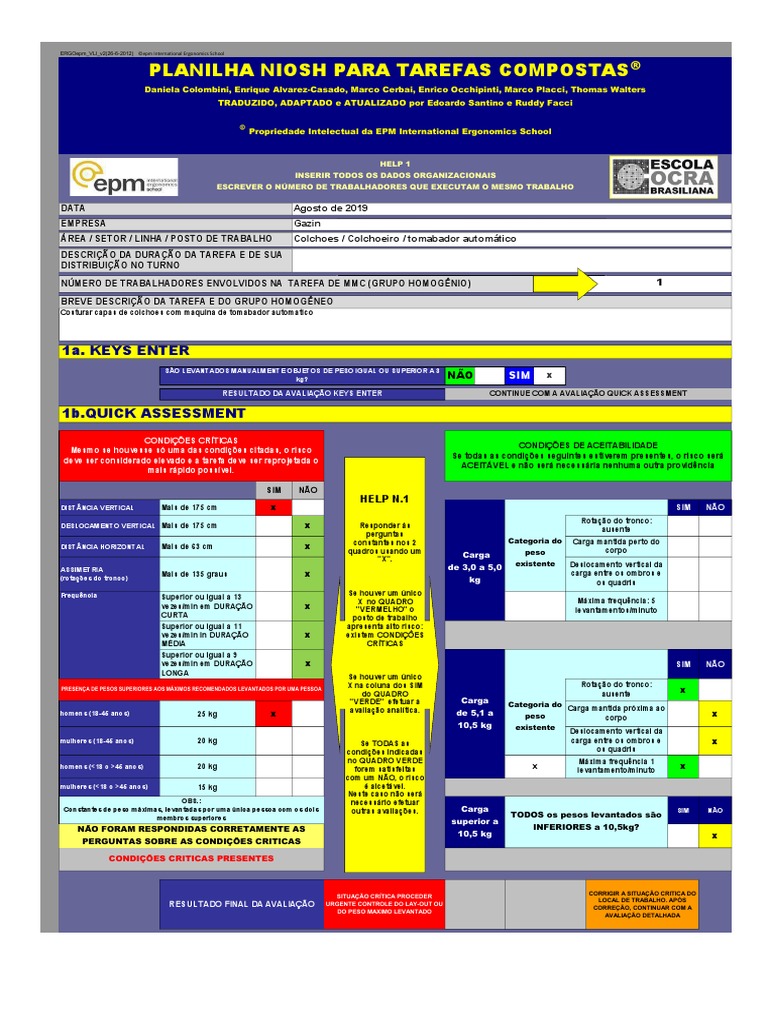 Memorias de Calculo Niosh - 4 | PDF | Science | Engenharia