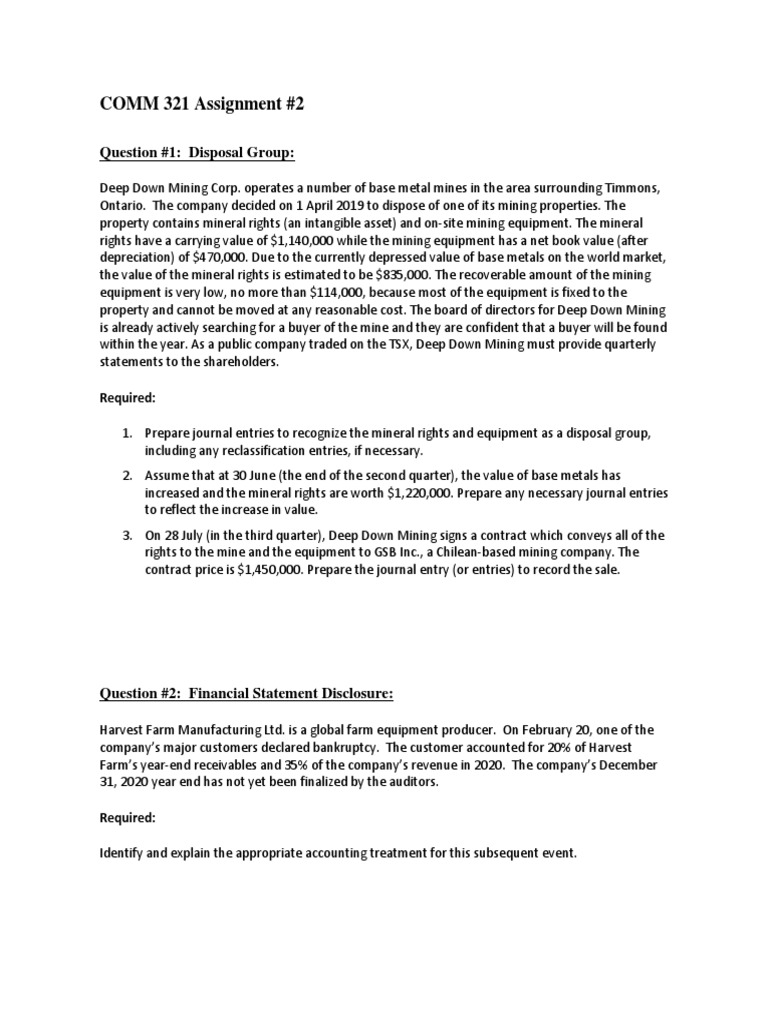2021 Spring-Comm 321 - Assignment #2 Questions - 1 | PDF | Book Value | Depreciation