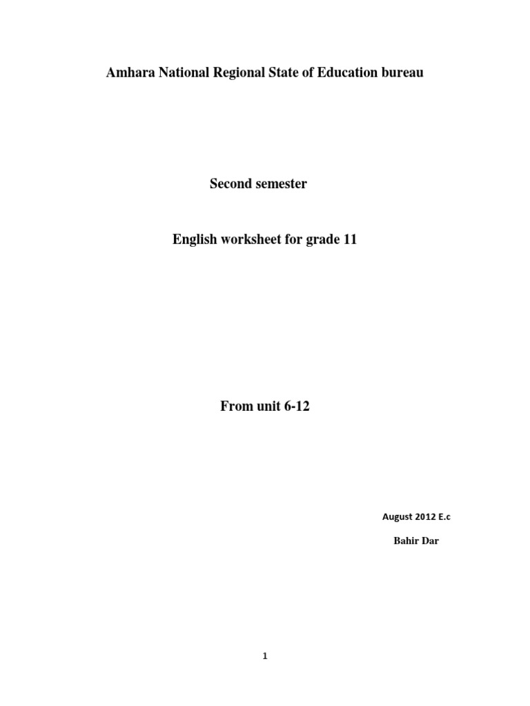 English Work Sheet For Grade 11 | PDF | Adverb | Verb