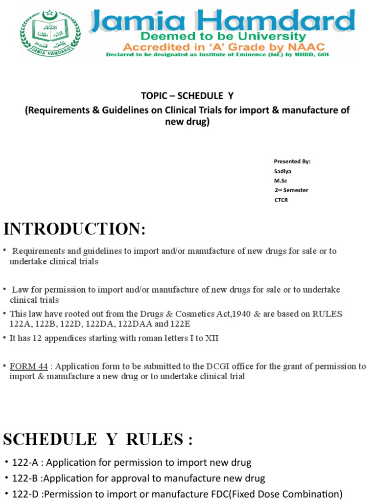 Topic - Schedule Y (Requirements & Guidelines On Clinical Trials For ...