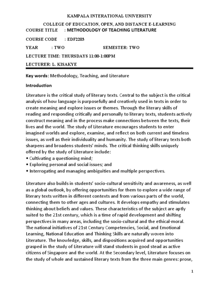 Methodology of Teaching Lit Notes | PDF | Poetry | Reading Comprehension