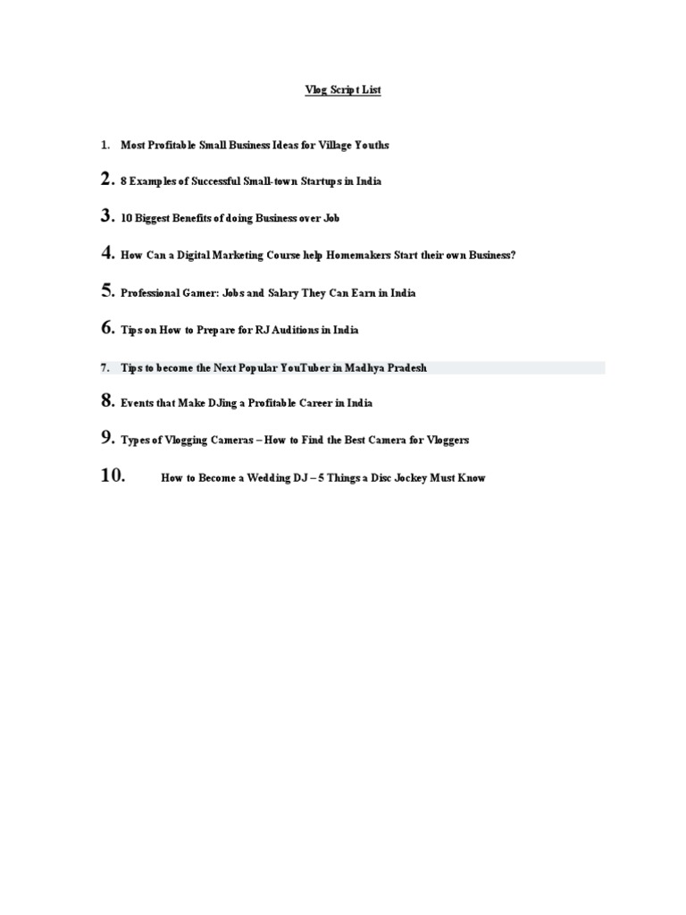 Vlog Script List | PDF