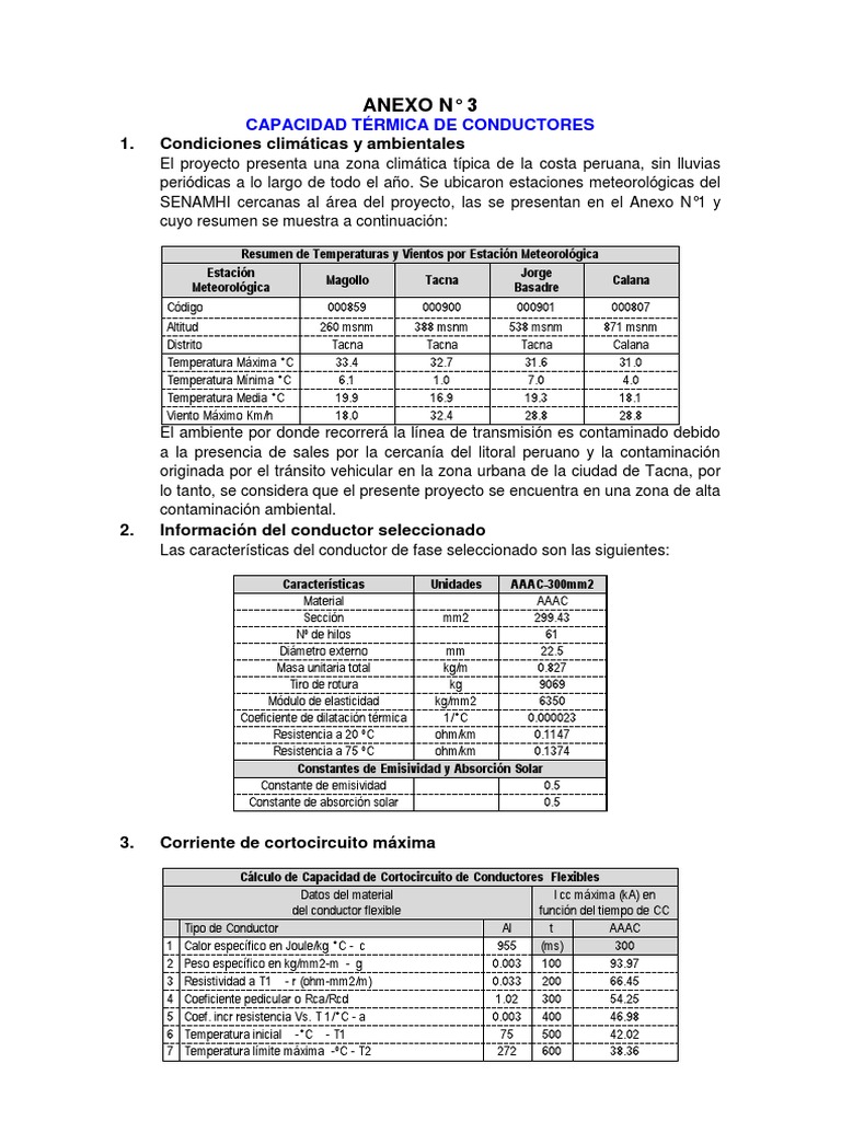 Anexo N°3 Calculo de Capacidad Termica en Conductores | PDF ...