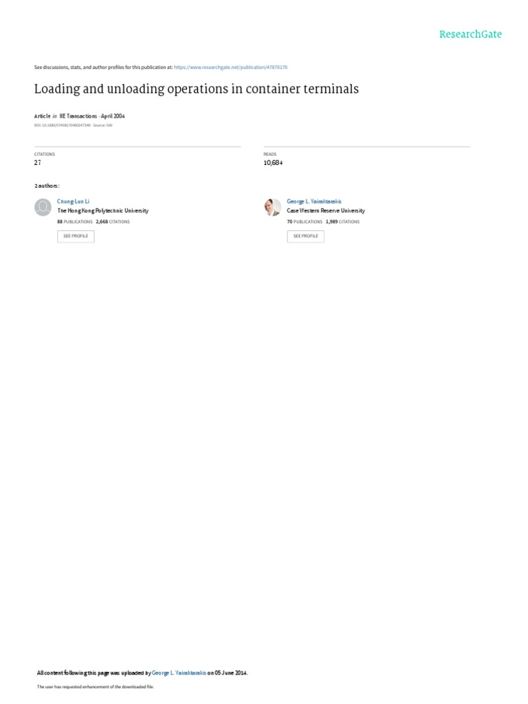 Loading And Unloading Operations In Container Term Pdf Mathematical Optimization Crane