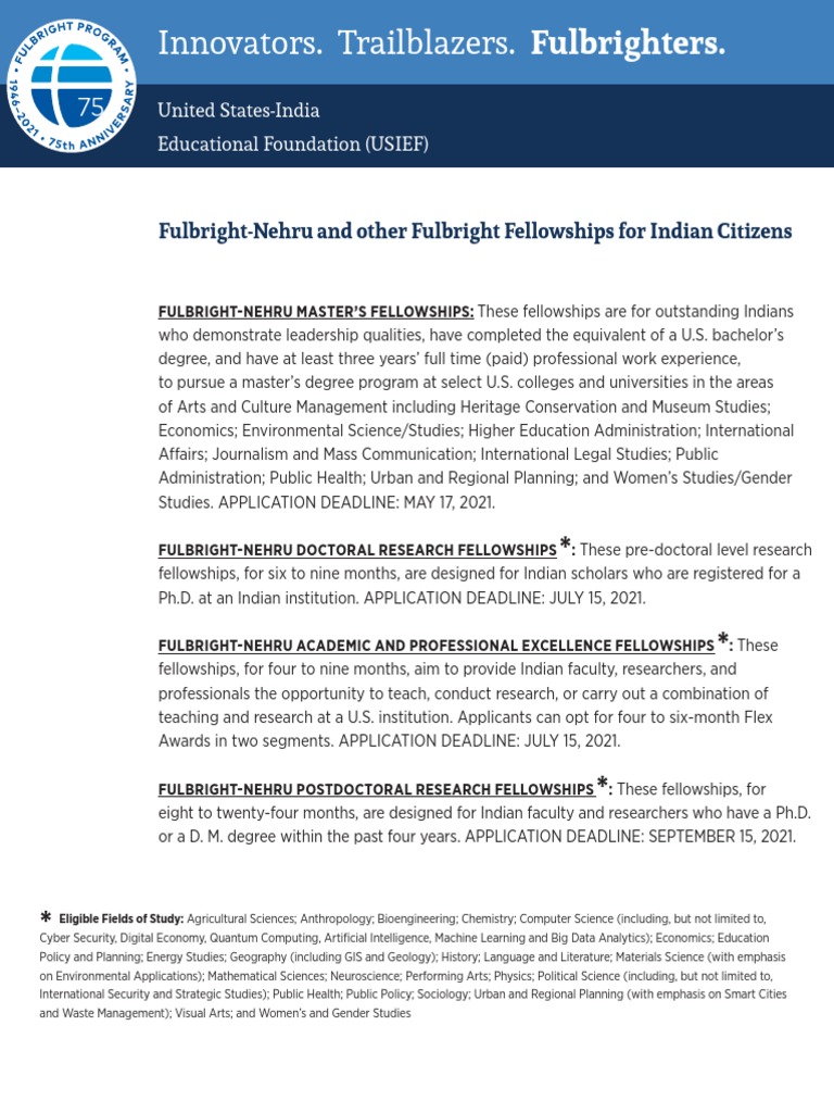 Flyer 2022 2023 Fulbright Fellowships For Indian Citizens Pdf