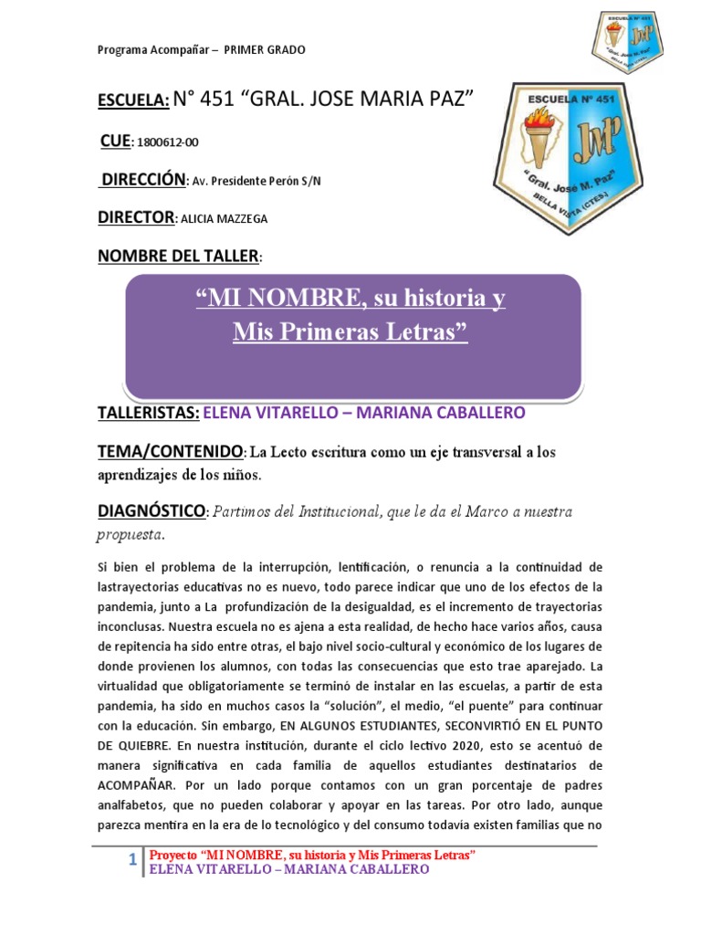 MI NOMBRE, Su Historia y Mis Primeras Letras | PDF | Aprendizaje ...
