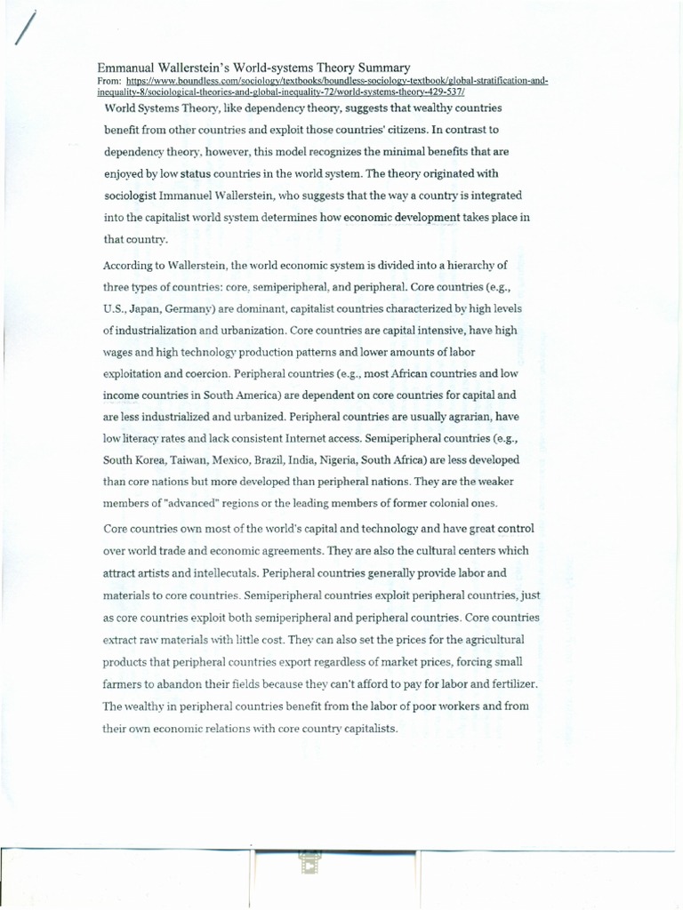 Wallerstein Core Periphery Activity | PDF | World Systems Theory ...