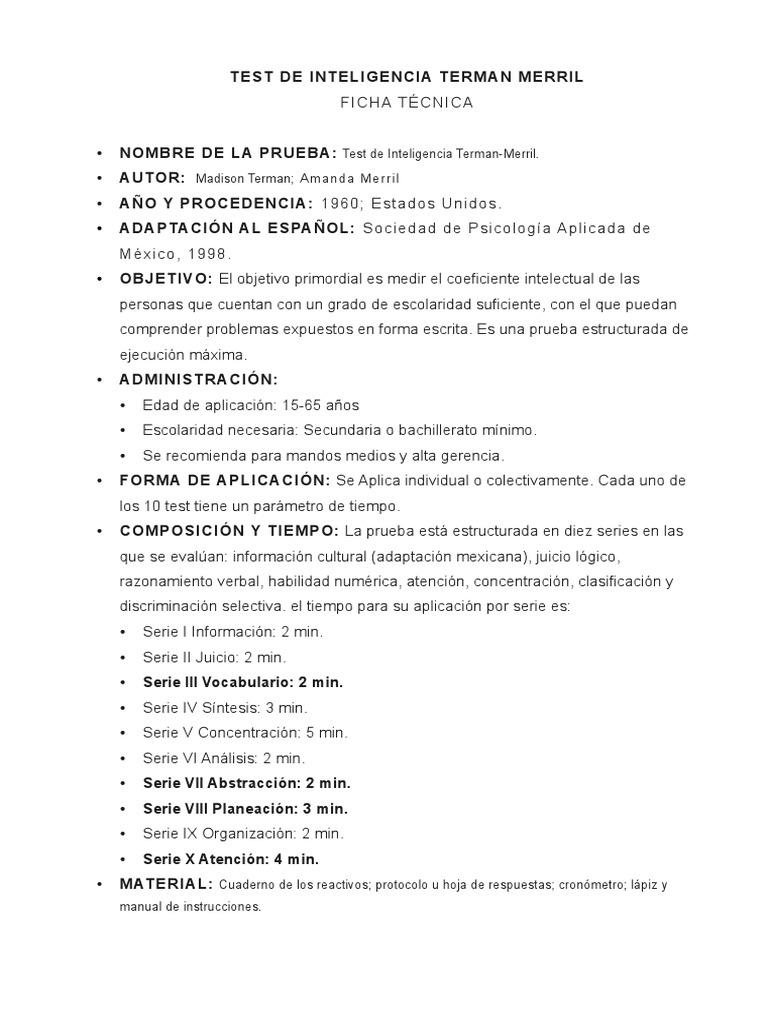 Informe Test Terman y Merril Fiorella | PDF | Cociente de inteligencia ...