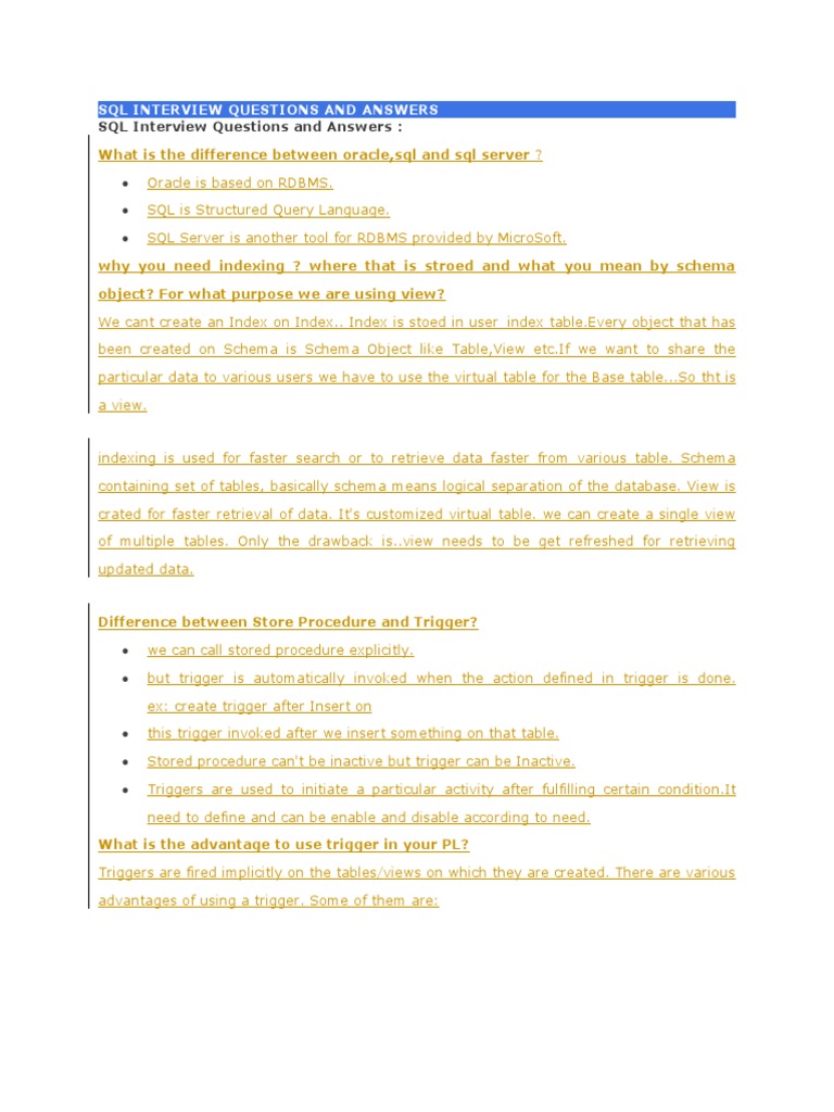 SQL Interview Questions and Answers | Download Free PDF | Database Index | Sql