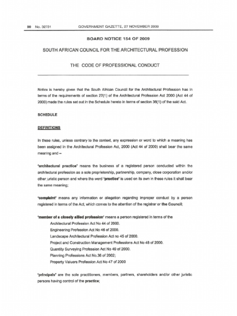 SACAP Code of Professional Conduct (Board Notice 154 of 2009) | PDF