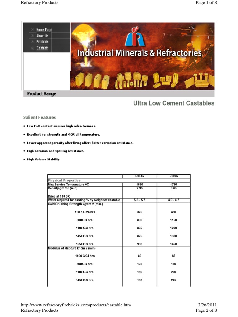 Castable | PDF | Refractory | Cement