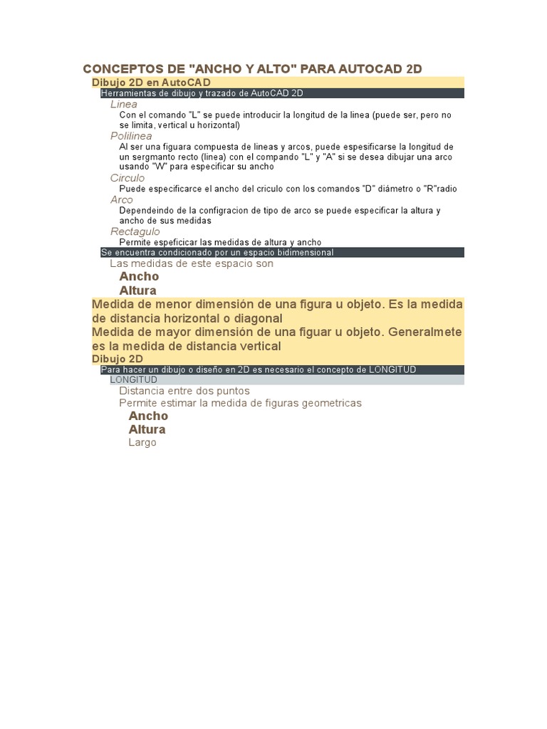 Conceptos de Ancho y Alto para Autocad 2D | PDF