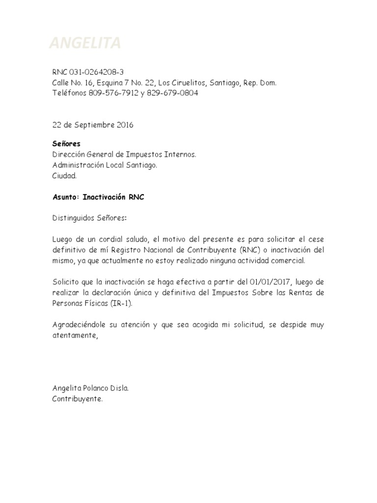 Carta Cese Operacion Ante Dgii | PDF