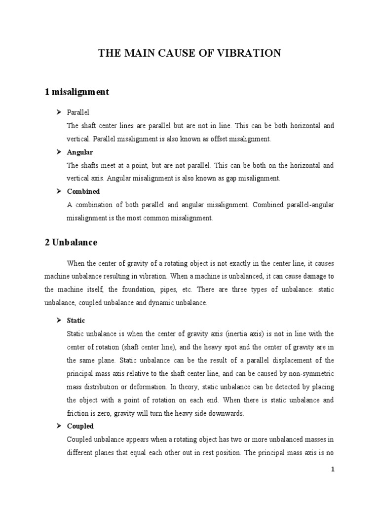 The Main Cause of Vibration: 1 Misalignment | PDF | Bearing (Mechanical ...
