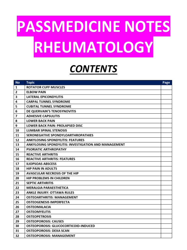 Passmedicine MRCP Notes-Rheumatology | PDF | Osteoporosis | Elbow