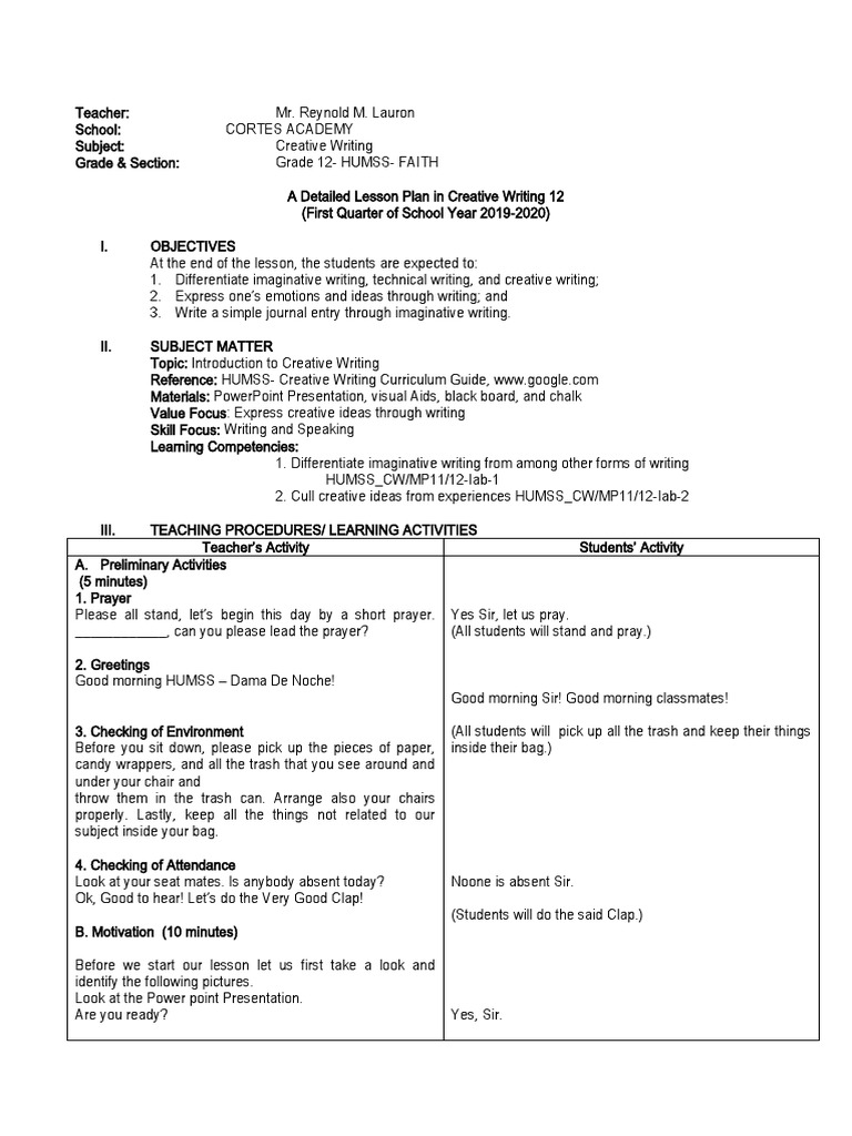RANKING Detailed Lesson Plan Quarter 1 4 | PDF | Mass Media | Benigno ...